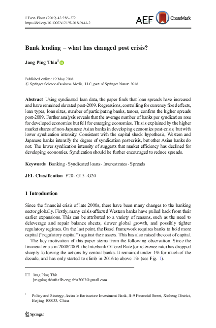 (PDF) Bank lending – what has changed post crisis?