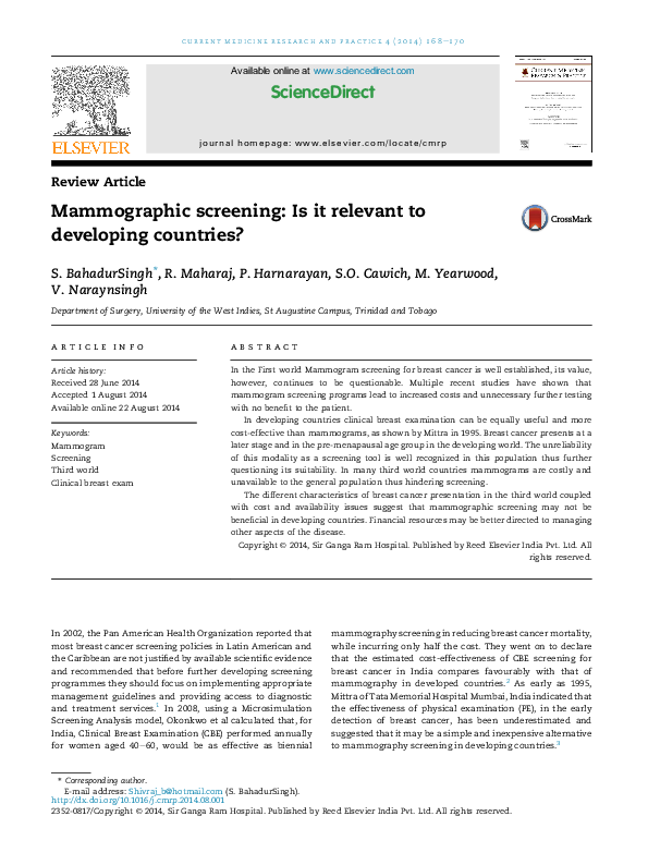 (PDF) Mammographic screening: Is it relevant to developing countries?