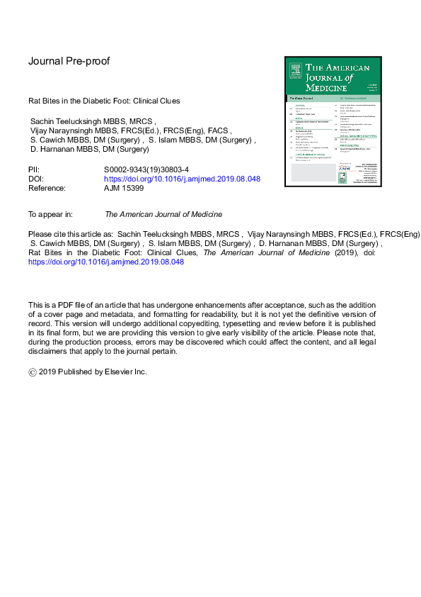 (PDF) Rat Bites in the Diabetic Foot: Clinical Clues