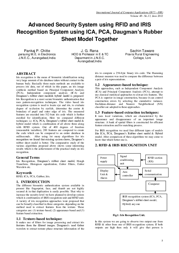 (PDF) Advanced Security System using RFID and IRIS Recognition System using ICA, PCA, Daugman's ...