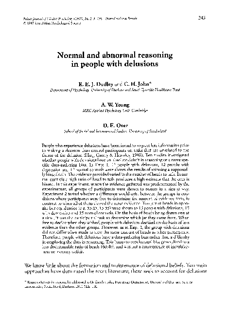 (PDF) Normal and abnormal reasoning in people with delusions