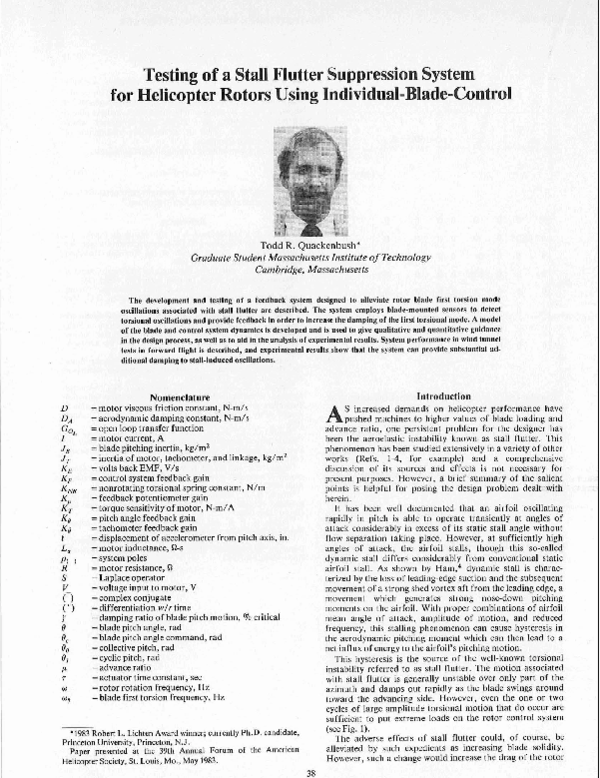 (PDF) Testing of a Stall Flutter Suppression System for Helicopter ...