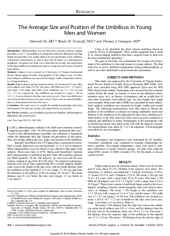 (PDF) The Average Size and Position of the Umbilicus in Young Men and Women