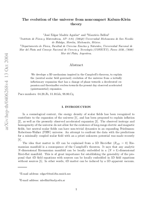 (PDF) The evolution of the universe from non-compact Kaluza-Klein theory