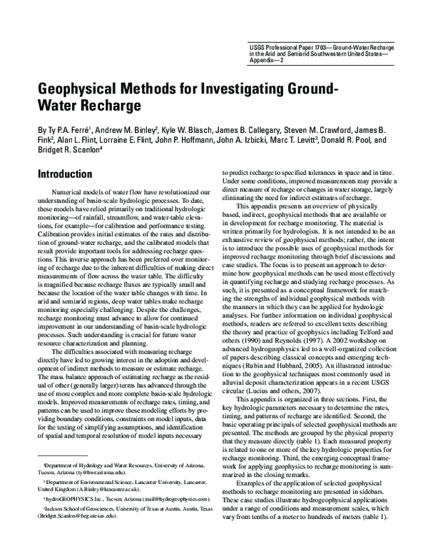 (PDF) Geophysical Methods for Investigating Ground-Water Recharge