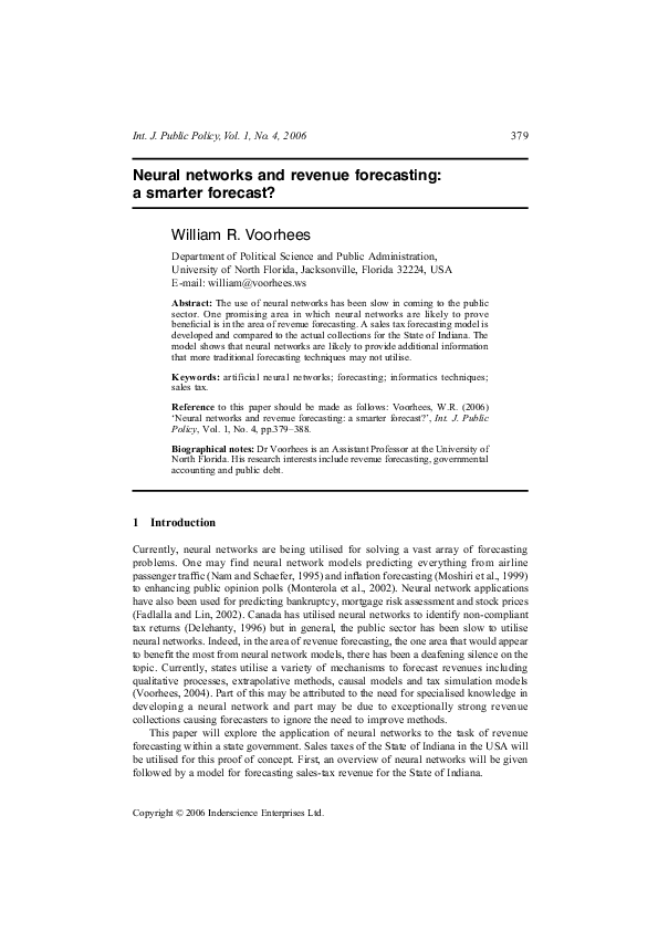 (PDF) Neural networks and revenue forecasting: a smarter forecast?