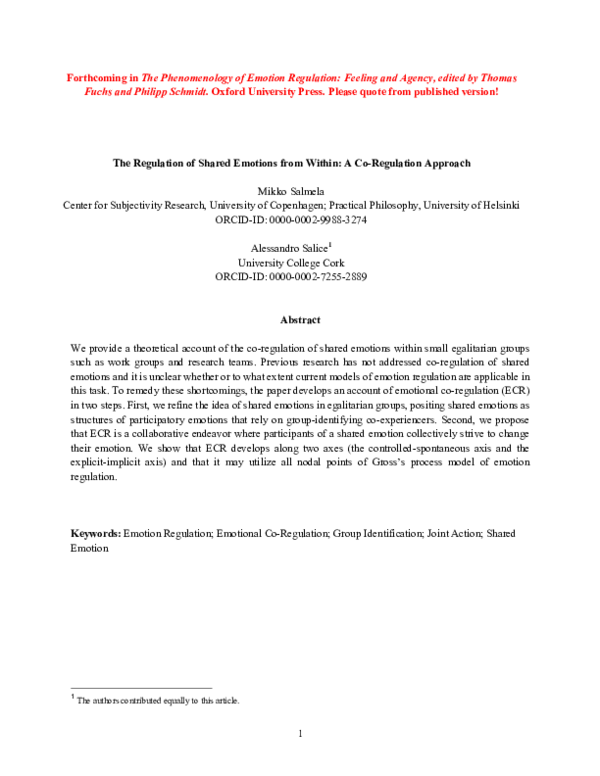 (PDF) The Regulation of Shared Emotions from Within: A Co-Regulation ...