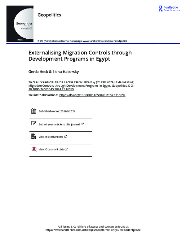 (PDF) Externalising Migration Controls through Development Programs in Egypt