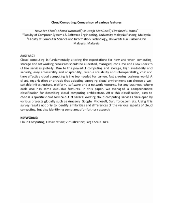 (PDF) CLOUD COMPUTING: Comparison of Various Features