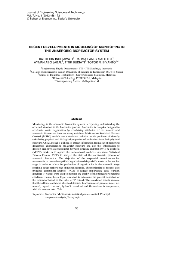 (PDF) Recent Developments in Modeling of Monitoring in the Anaerobic Bioreactor System