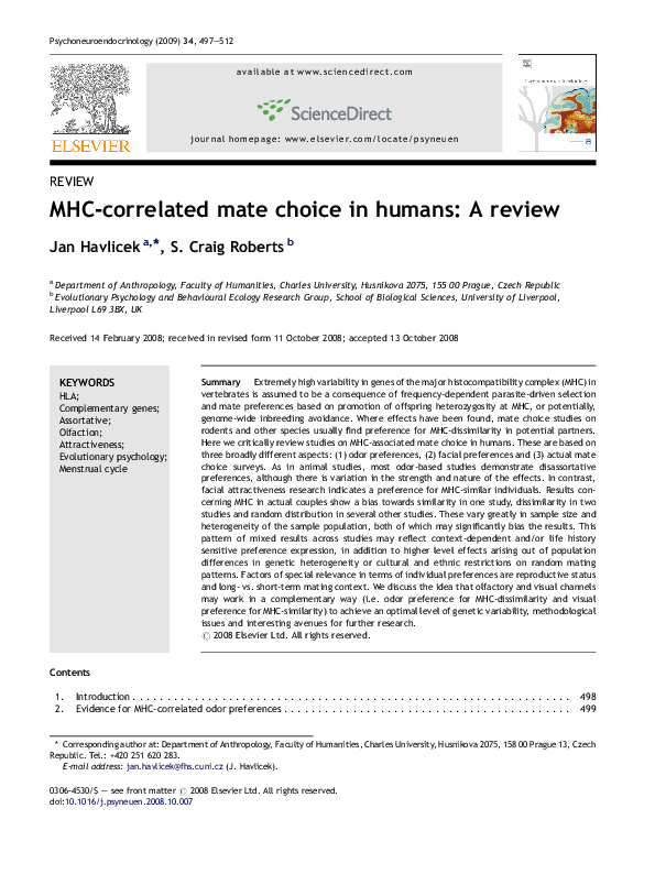 (PDF) MHC-correlated mate choice in humans: A review