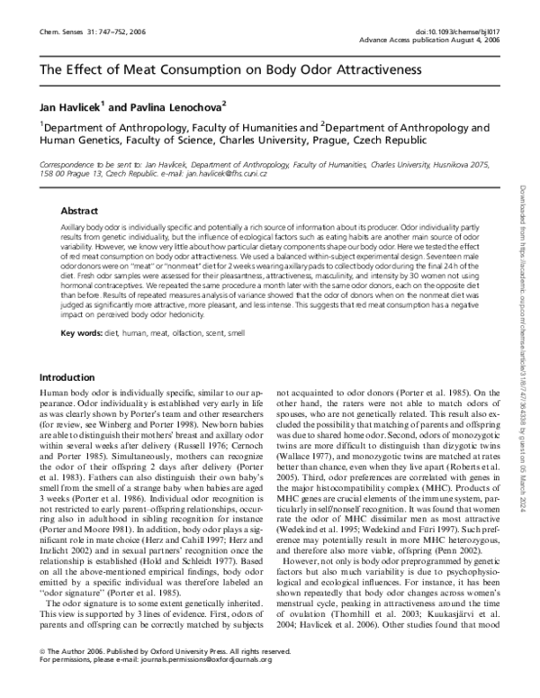 (PDF) The Effect of Meat Consumption on Body Odor Attractiveness | Jan ...