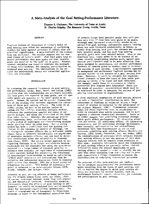 (PDF) A Meta-Analysis of the Goal Setting-Performance Literature