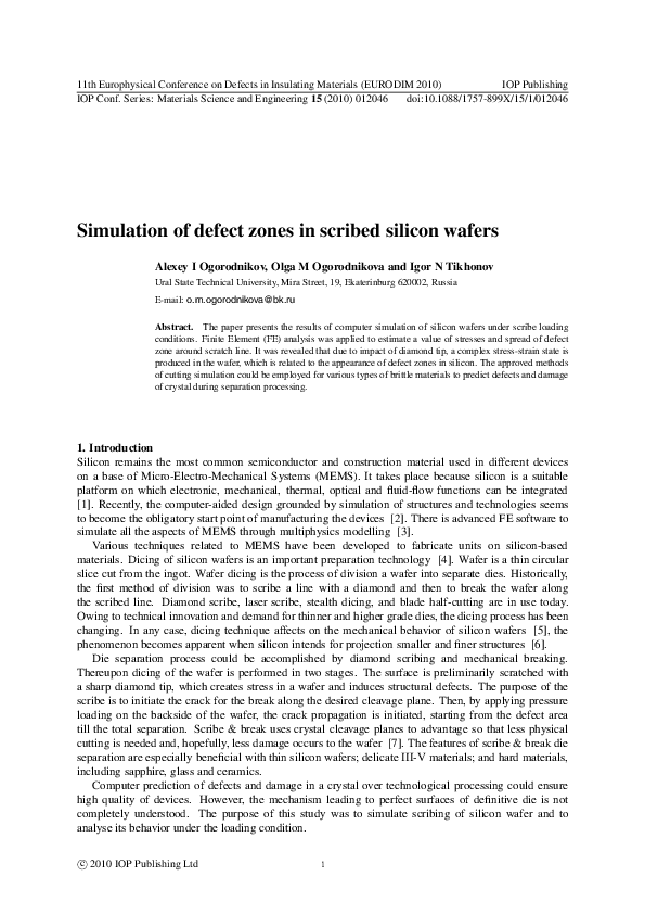 (PDF) Simulation of defect zones in scribed silicon wafers