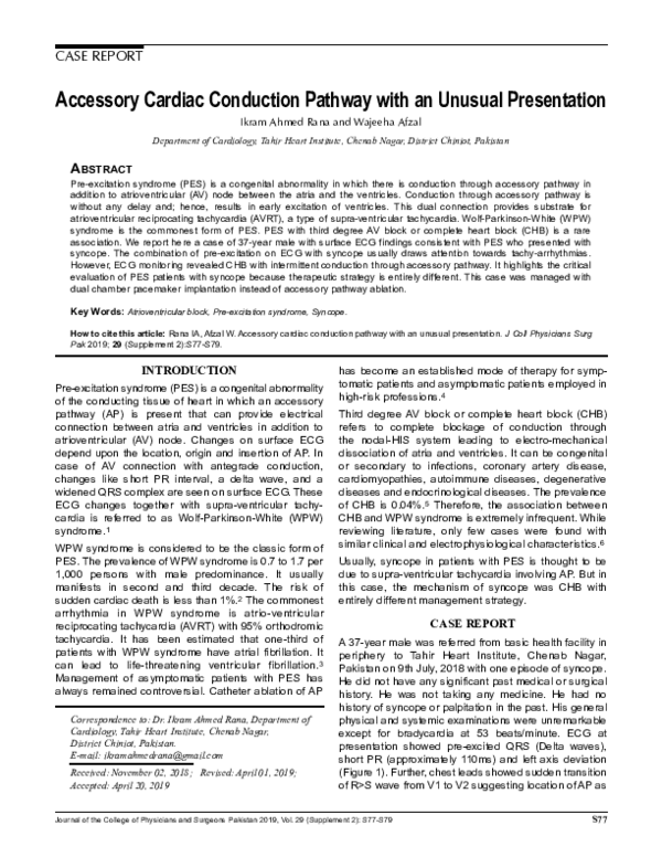 (PDF) Accessory Cardiac Conduction Pathway with an Unusual Presentation