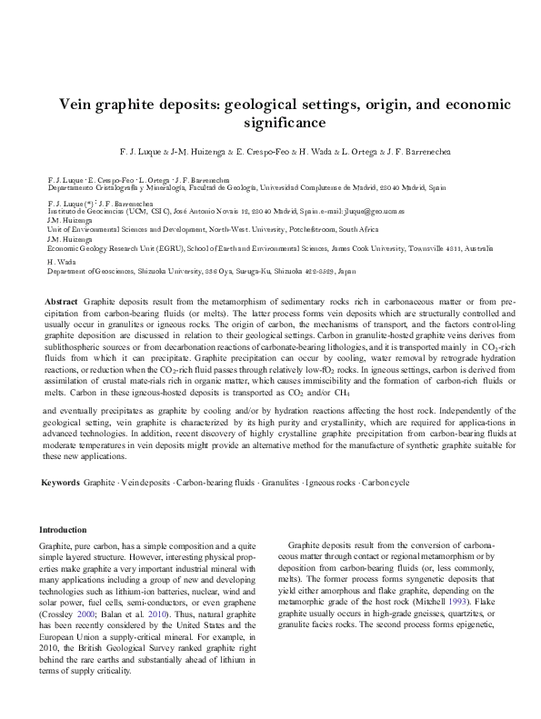 (PDF) Vein graphite deposits: geological settings, origin, and economic significance