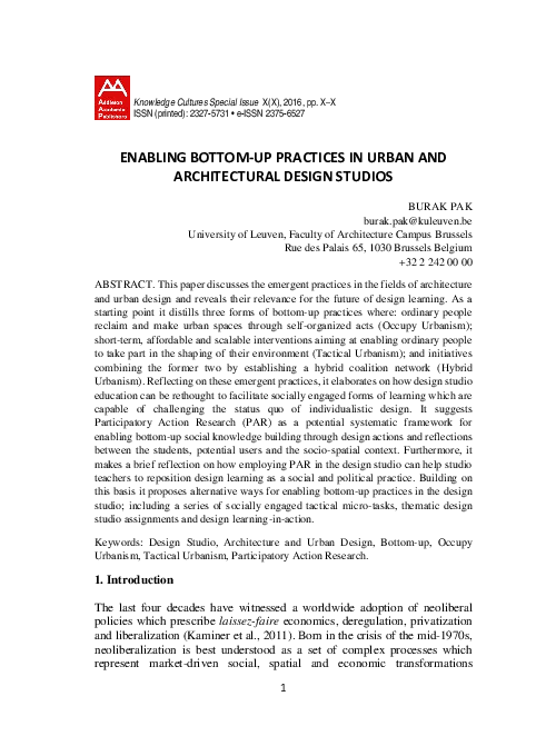 (PDF) Enabling Bottom-Up Practices in Urban and Architectural Design Studios
