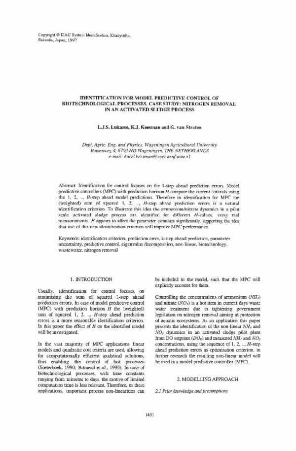 (PDF) Identification for Model Predictive Control of Biotechnological Processes, Case Study ...