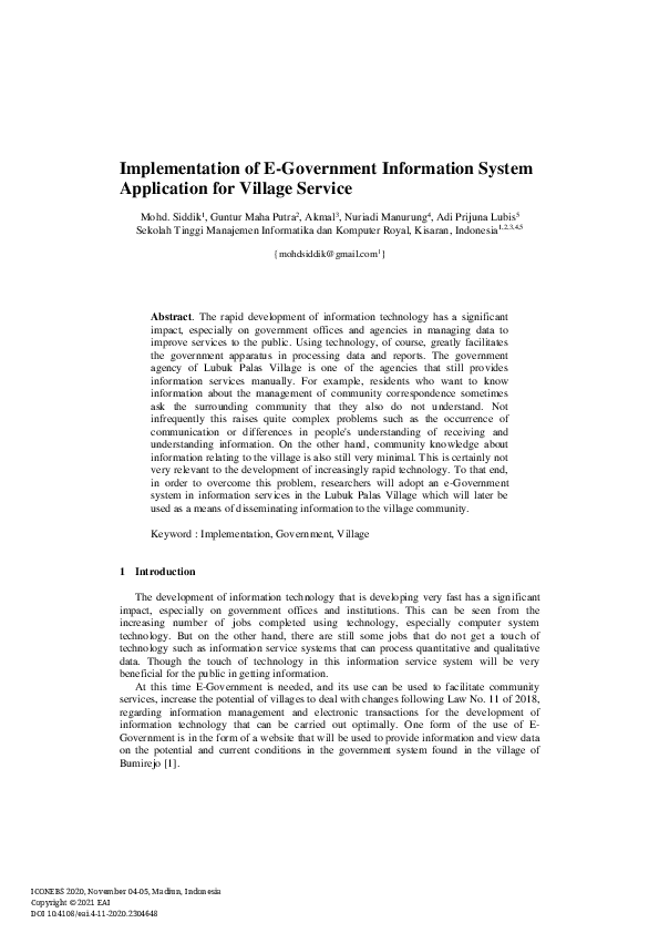 (PDF) Implementation of E-Government Information System Application for ...