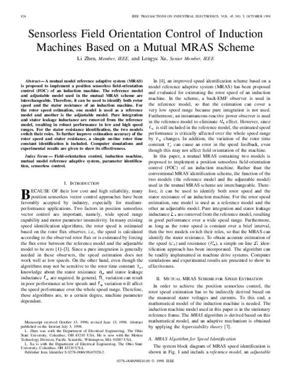 (PDF) Sensorless field orientation control of induction machines based on a mutual MRAS scheme
