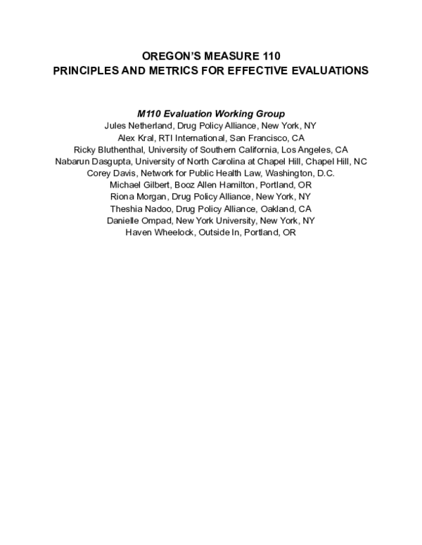 (PDF) Oregon's Measure 110: Principles and Metrics for Effective Evaluation