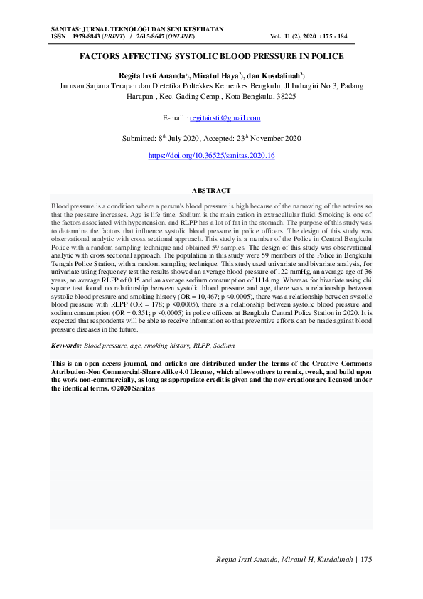 (PDF) Faktor- faktor yang mempengaruhi tekanan darah sistolik pada ...