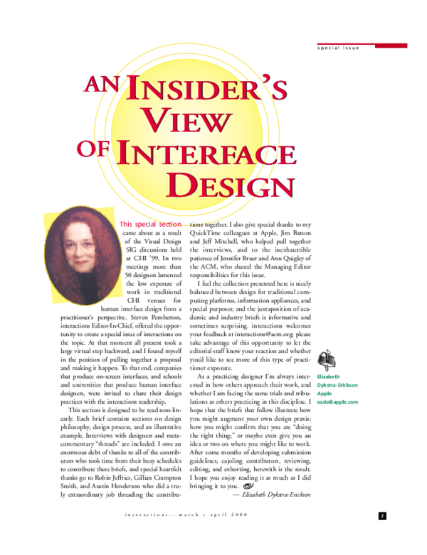 (PDF) An insider's view of interface design | Elizabeth Dykstra ...