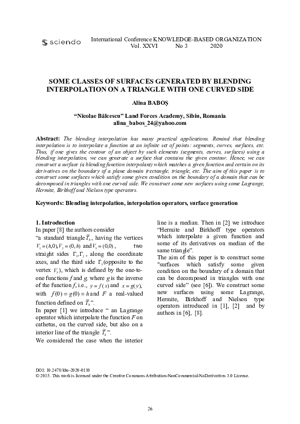 (PDF) Some Classes of Surfaces Generated by Blending Interpolation on a Triangle with One Curved ...
