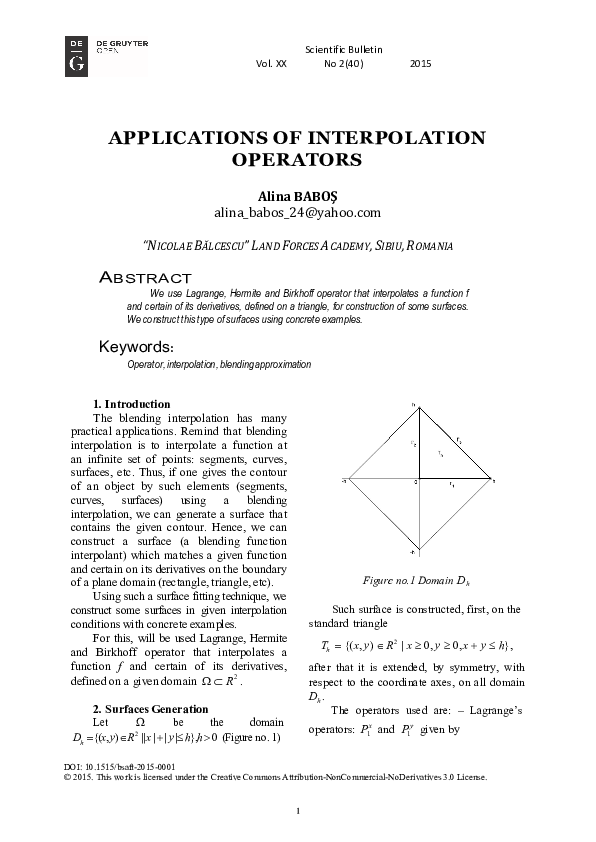 (PDF) Applications of Interpolation Operators