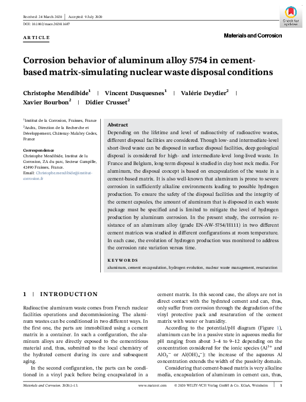 (PDF) Corrosion behavior of aluminum alloy 5754 in cement‐based matrix ...