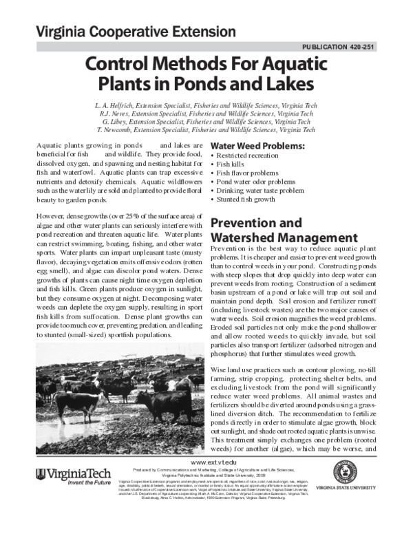 (PDF) Control Methods For Aquatic Plants in Ponds and Lakes