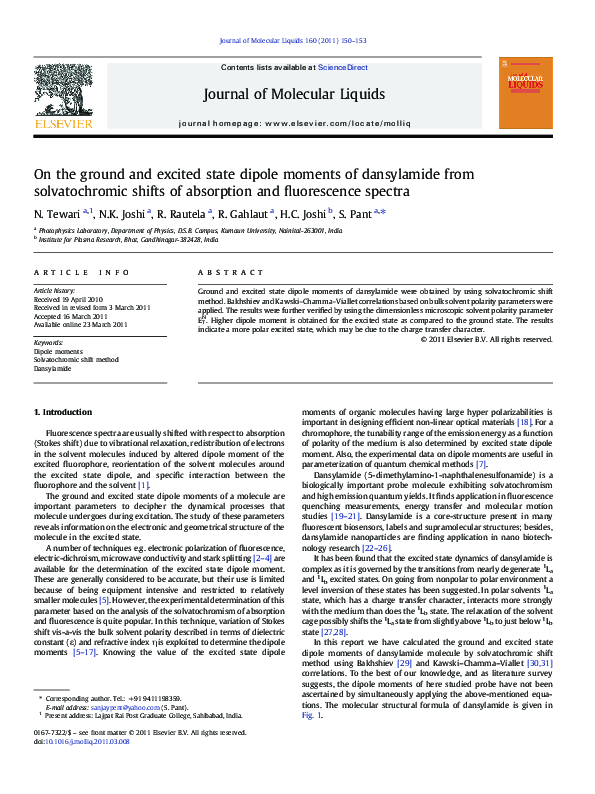 (PDF) On the ground and excited state dipole moments of dansylamide ...