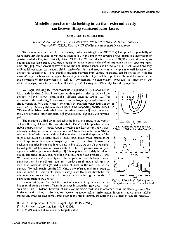 Pdf Modeling Passive Mode Locking In Vertical External Cavity Surface