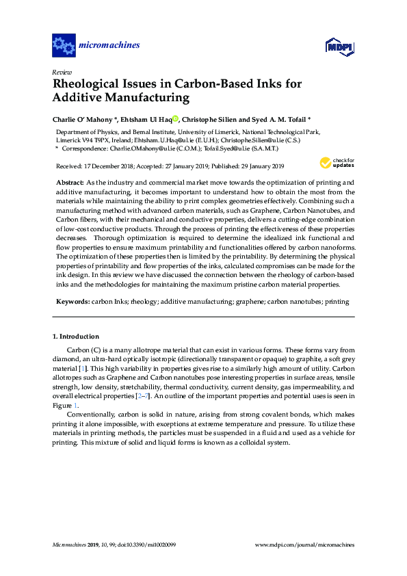 (PDF) Rheological Issues in Carbon-Based Inks for Additive Manufacturing