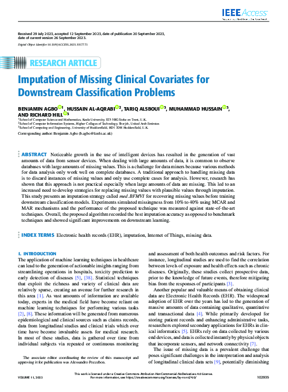 (PDF) Imputation of Missing Clinical Covariates for Downstream ... (PDF) Imputation of Missing Clinical Covariates for Downstream ...