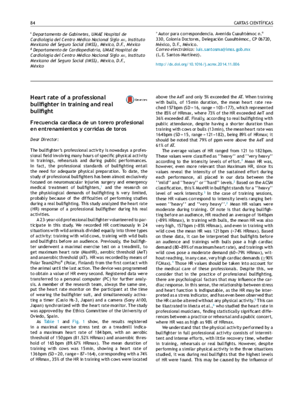 (PDF) Heart rate of a professional bullfighter in training and real ...