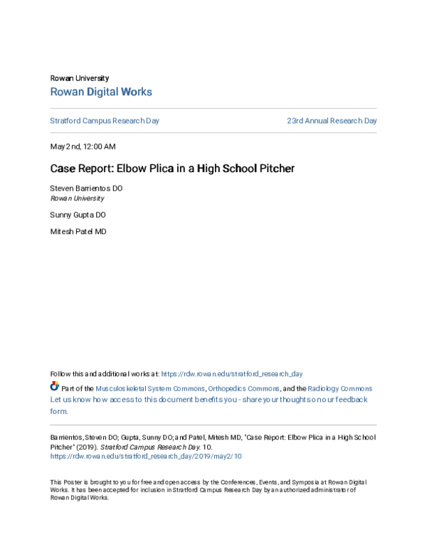 (PDF) Case Report: Elbow Plica in a High School Pitcher