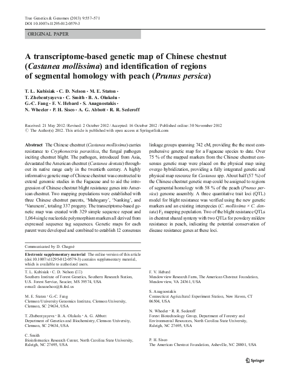 (PDF) A transcriptome-based genetic map of Chinese chestnut (Castanea ...