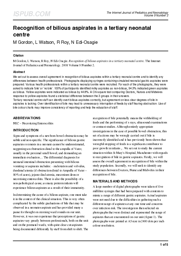 (PDF) Recognition of bilious aspirates in a tertiary neonatal centre