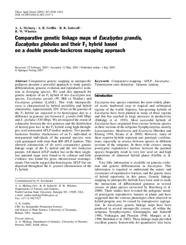 (PDF) Comparative genetic linkage maps of Eucalyptus grandis ...