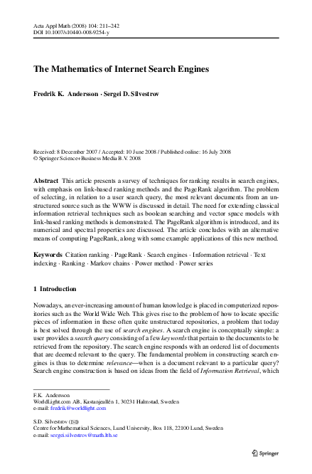 (PDF) The Mathematics of Internet Search Engines