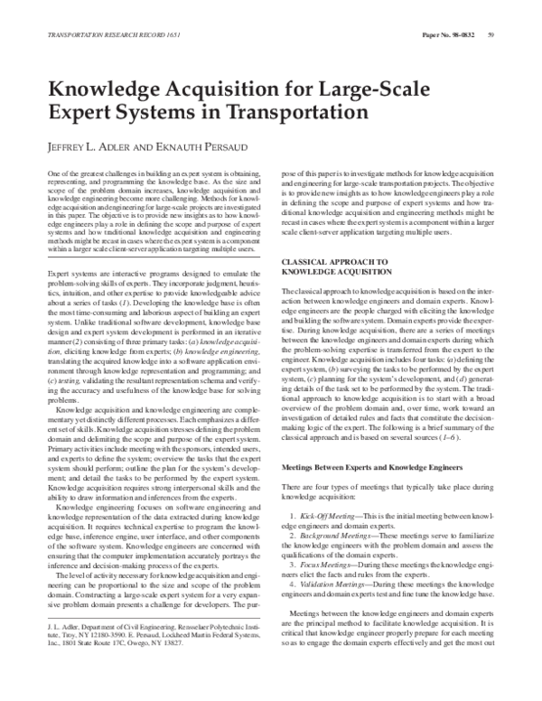 (PDF) Knowledge Acquisition for Large-Scale Expert Systems in Transportation | Jeffrey L Adler ...