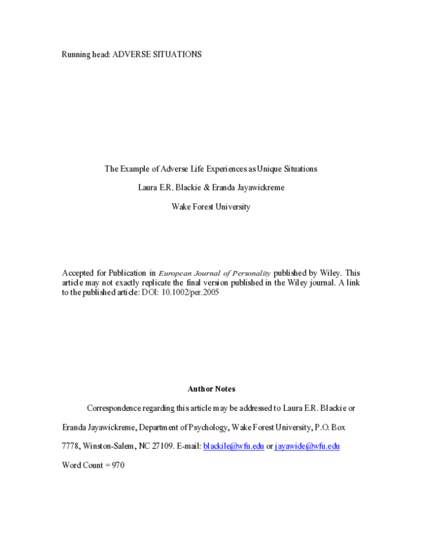 (PDF) The example of adverse life experiences as unique situations