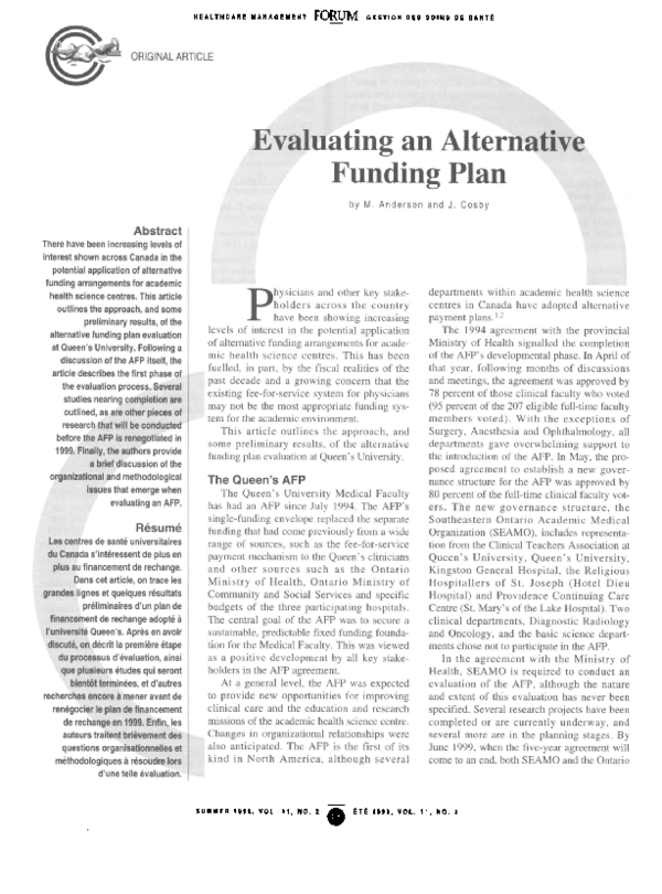 (PDF) Evaluating an Alternative Funding Plan