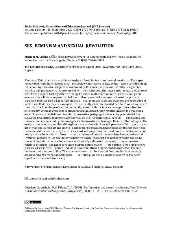 Pdf Sex Feminism And Sexual Revolution