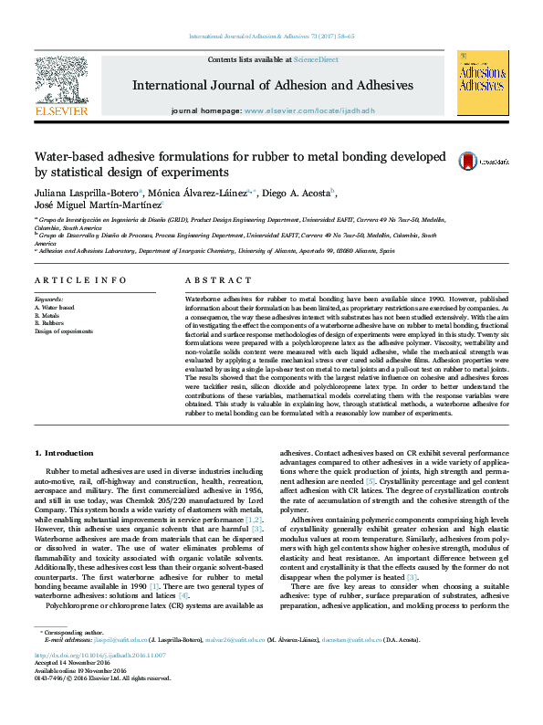 (PDF) Water-based adhesive formulations for rubber to metal bonding ...