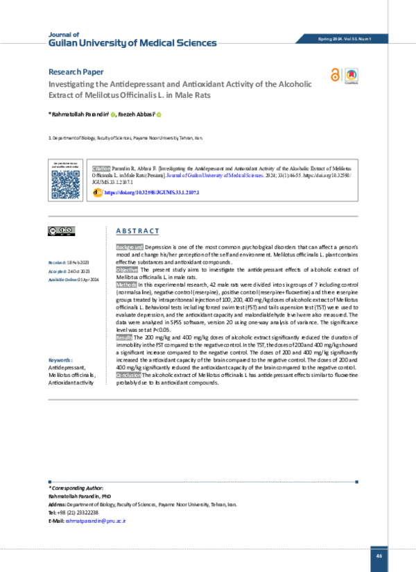 (PDF) Investigating the Antidepressant and Antioxidant Activity of the ...