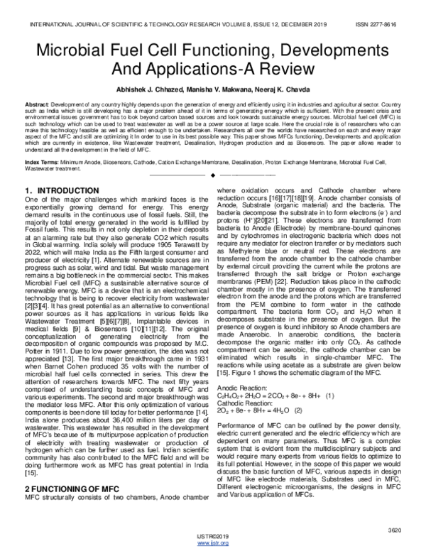 (PDF) Microbial Fuel Cell Functioning, Developments And Applications-A Review