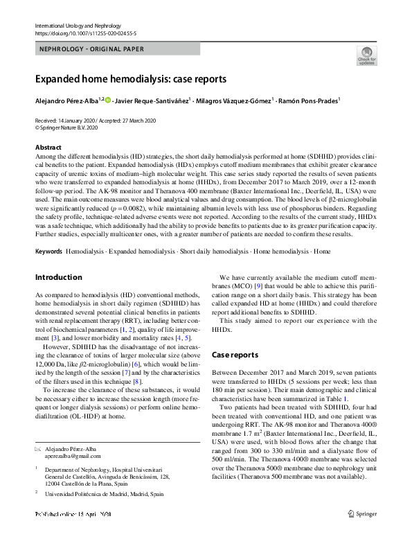 (PDF) Expanded home hemodialysis: case reports
