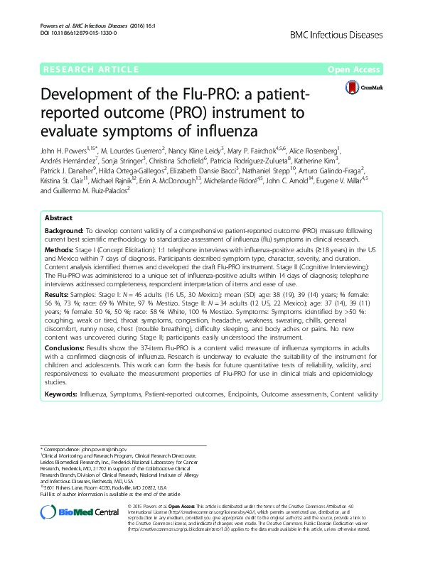 (PDF) Development of the Flu-PRO: a patient-reported outcome (PRO ...